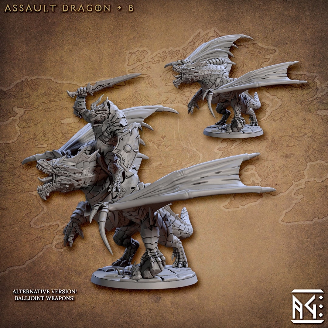 Assault Dragons With Riders 3D Printed Resin Miniature Tabletop Role ...