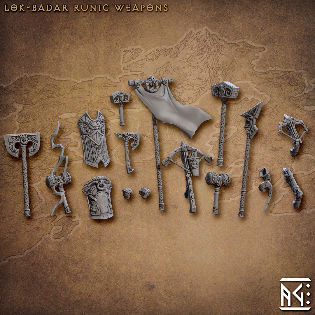 Lok-badar Runic Weapons Set 3D Printed Resin Miniatures Dragonborn ...