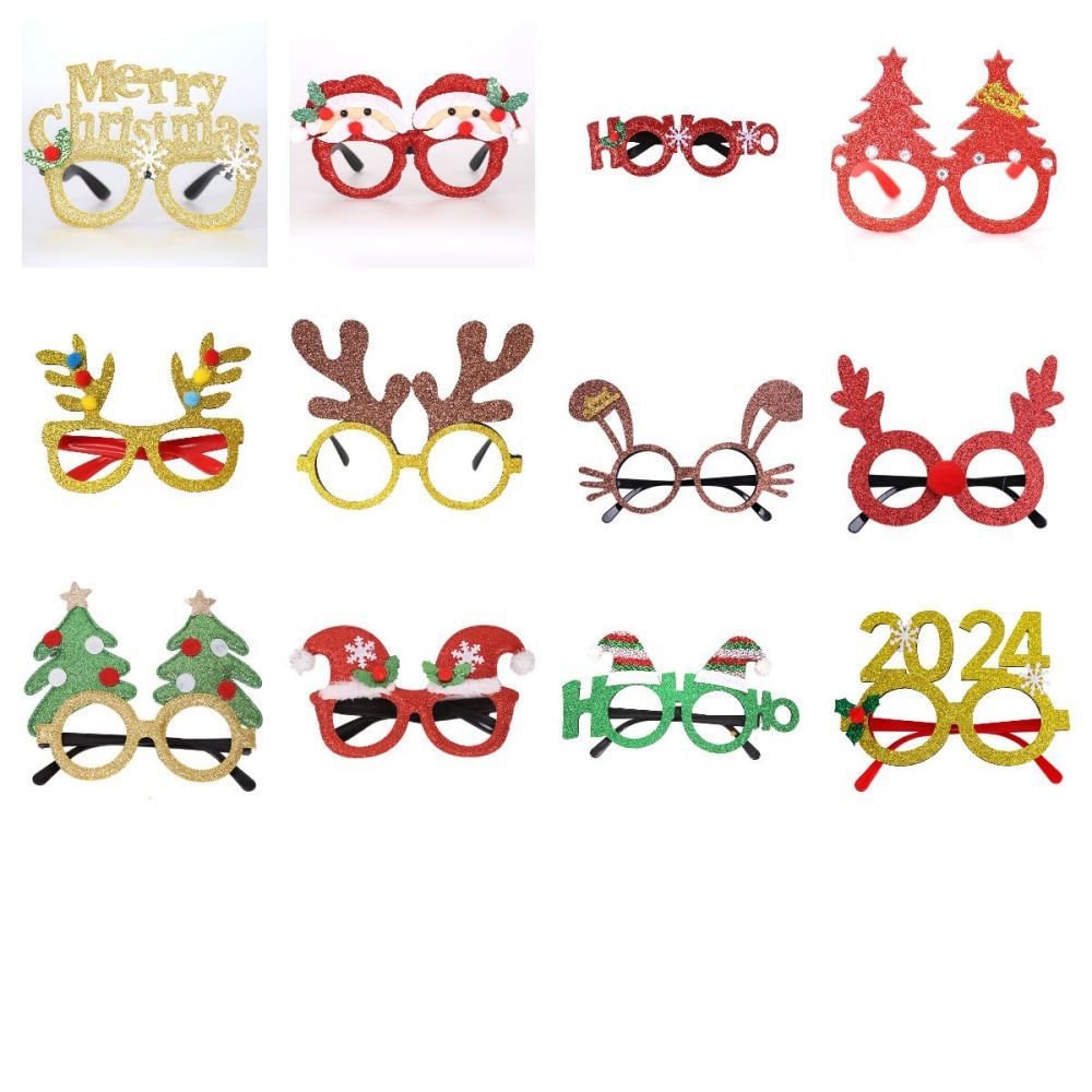 12 Pcs Christmas Glitter Glasses Frames Christmas Decoration ...