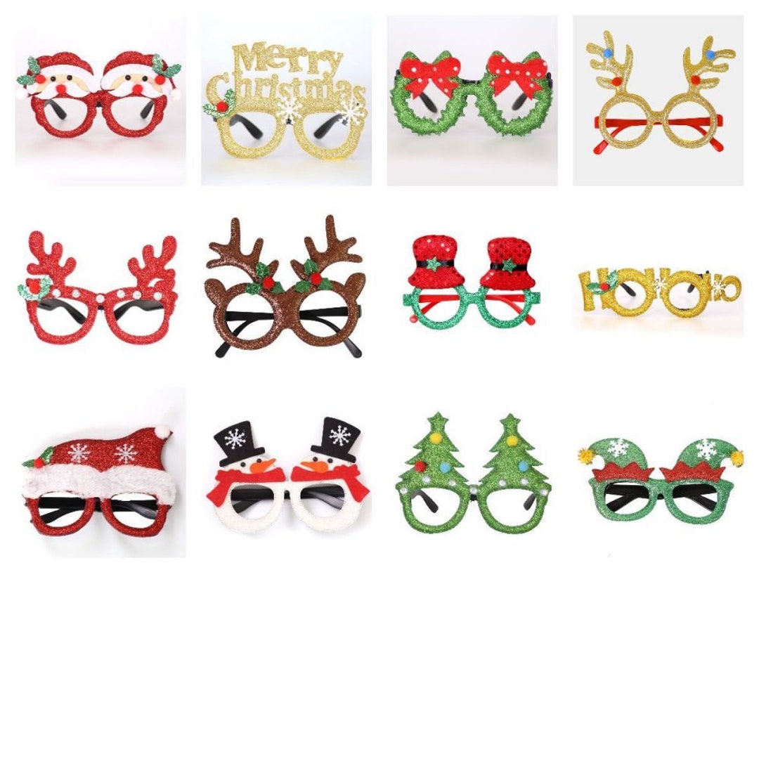 12 Pcs Christmas Glitter Glasses Frames Christmas Decoration ...