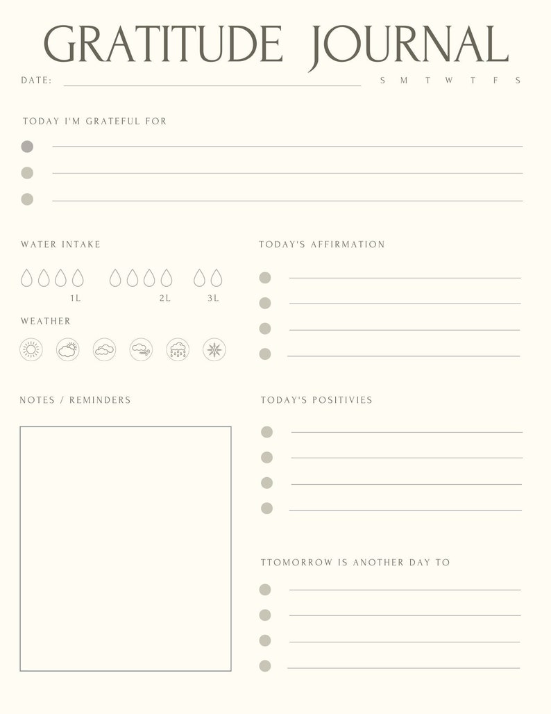 Printable Daily Gratitude Journal - Etsy