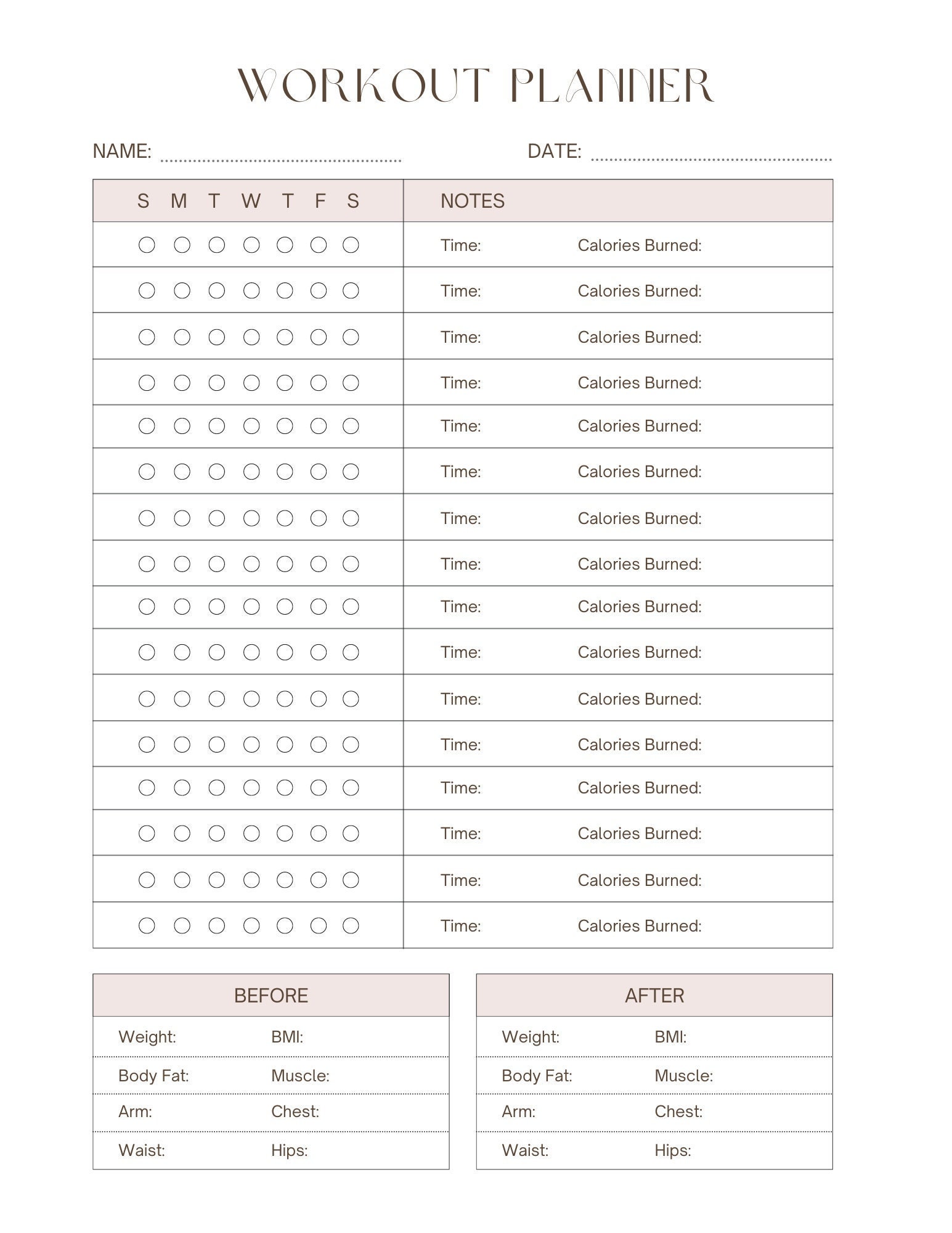Workout Planner- Printable - Etsy