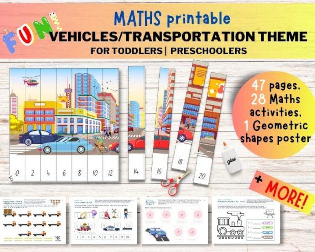 Trucks Cars Maths Color by Numbers for Kids Birthday Party Printable ...