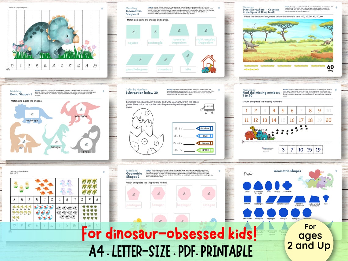 Dinosaur Maths Color by Numbers Printable Activity Dino Kids Birthday ...