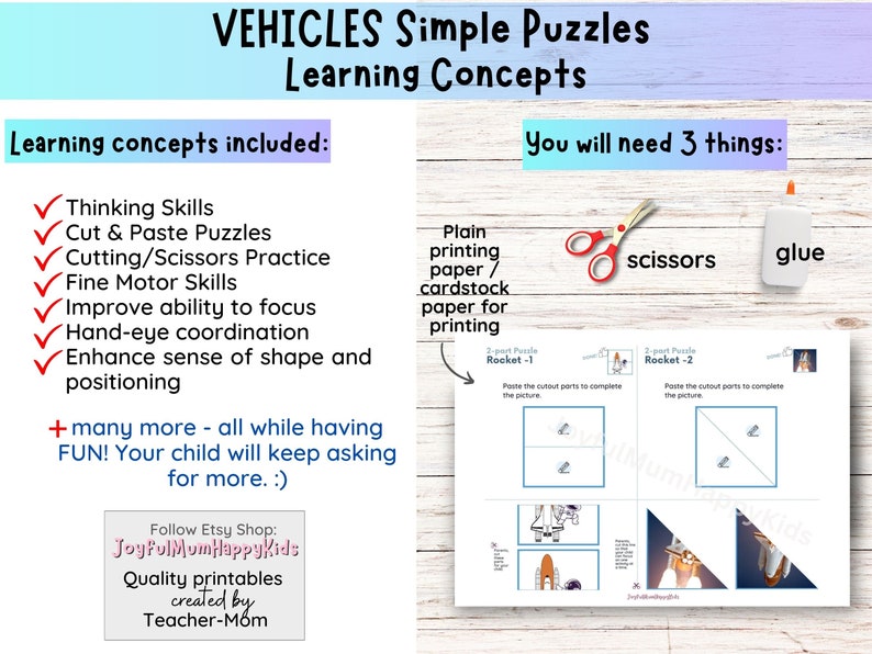 Vehicles Car Transport Easy Puzzle Matching Birthday Party Game ...