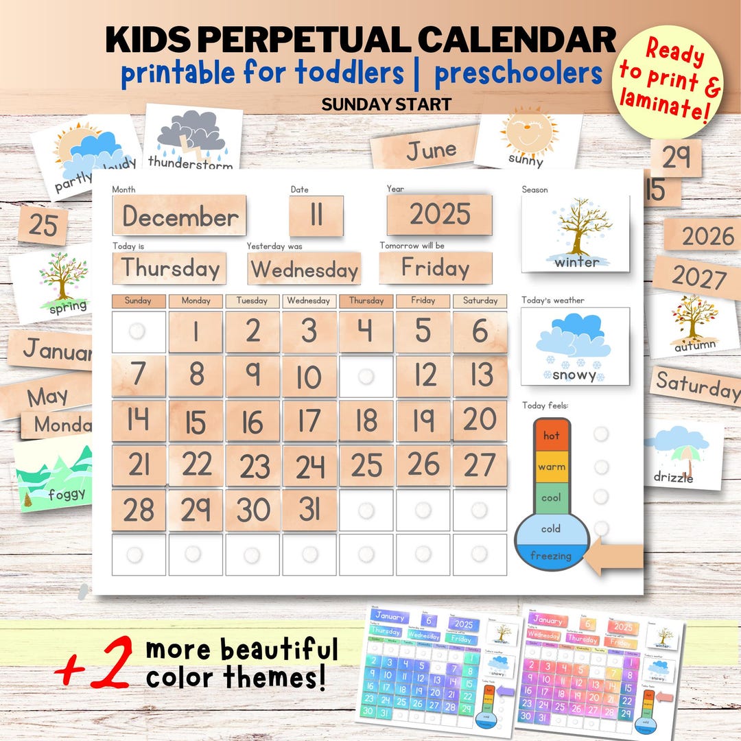 Perpetual Calendar Kids Montessori Morning Board Homeschool Digital ...