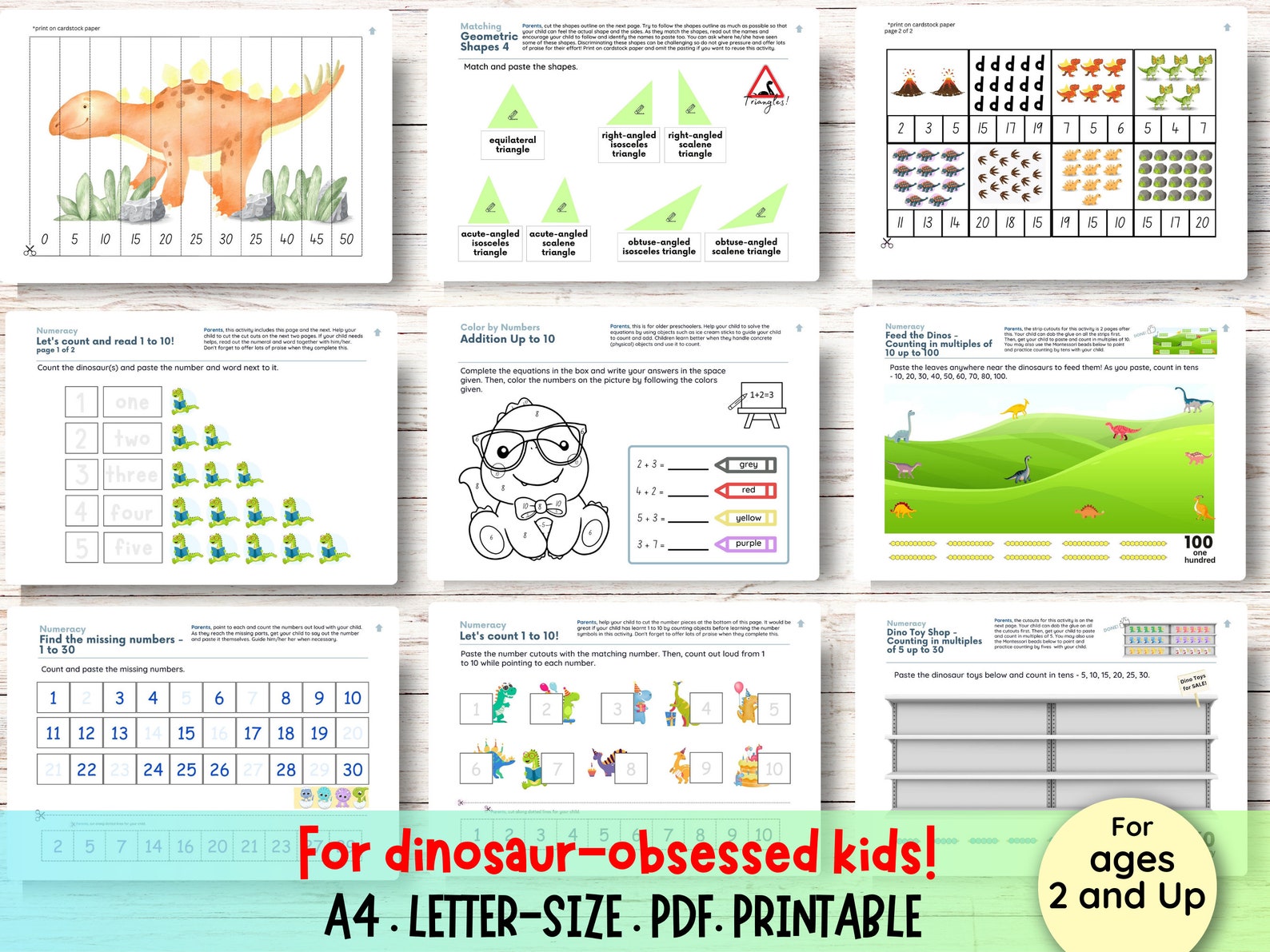 Dinosaur Maths Color by Numbers Printable Activity Dino Kids Birthday ...