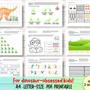 Dinosaur Maths Color by Numbers Printable Activity Dino Kids Birthday ...