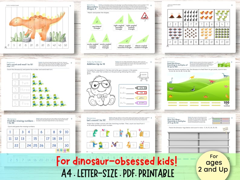 Dinosaur Maths Color by Numbers Printable Activity Dino Kids Birthday ...