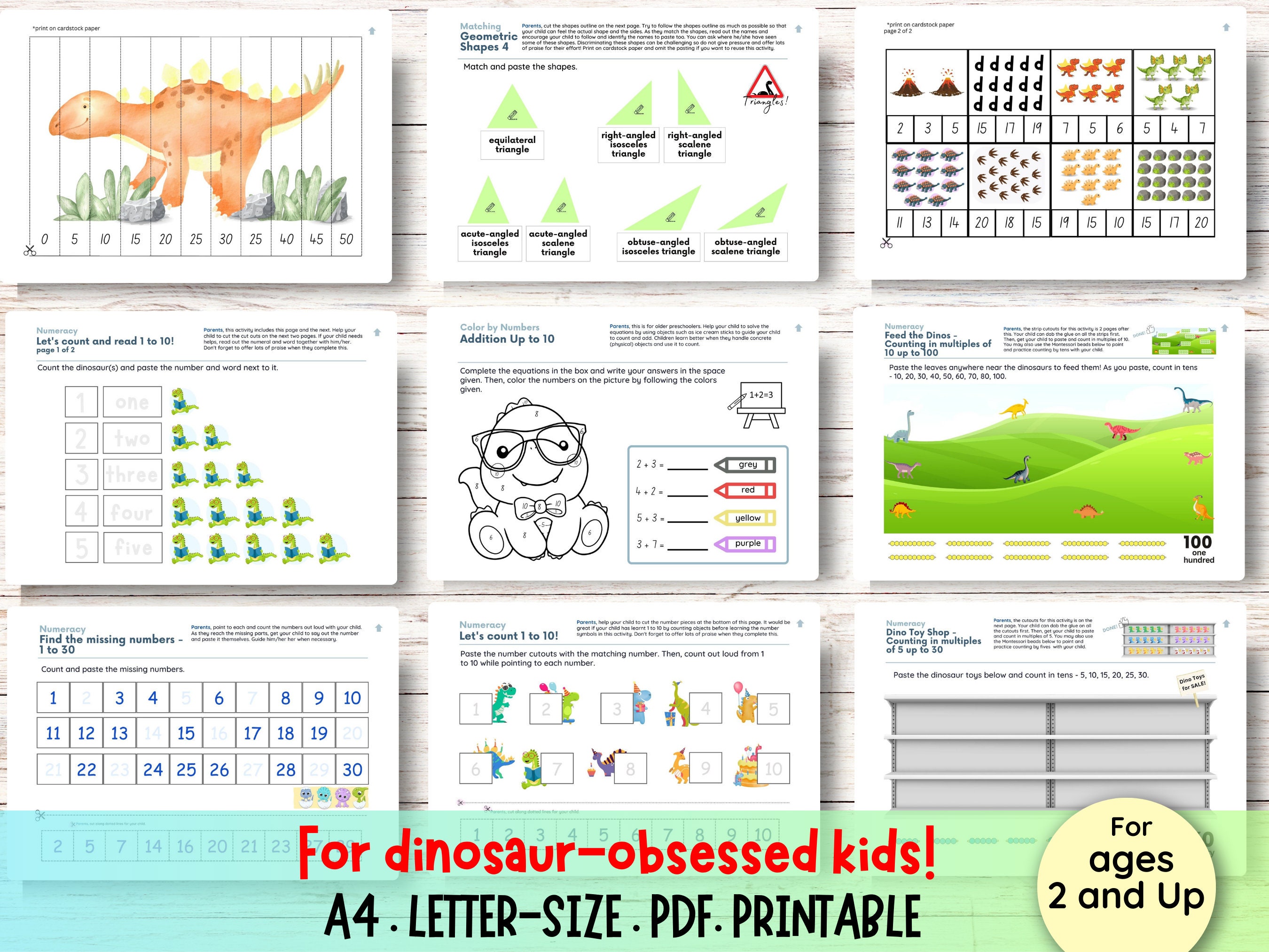 Dinosaur Maths Color by Numbers Printable Activity Dino Kids Birthday ...
