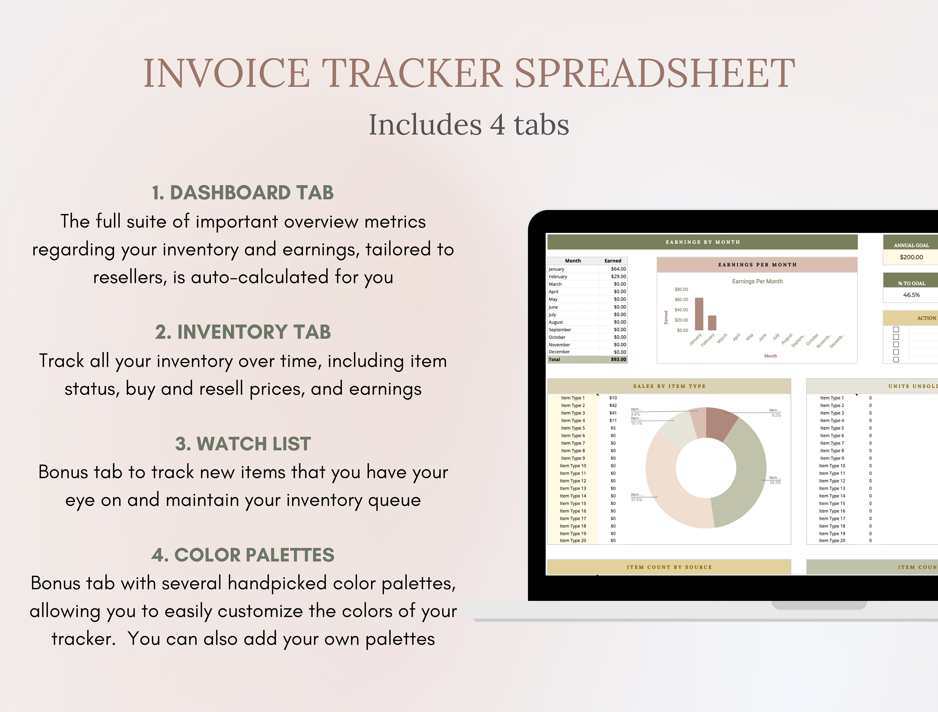 Reseller Inventory Tracker Spreadsheet earth Tones, Inventory Tracker ...