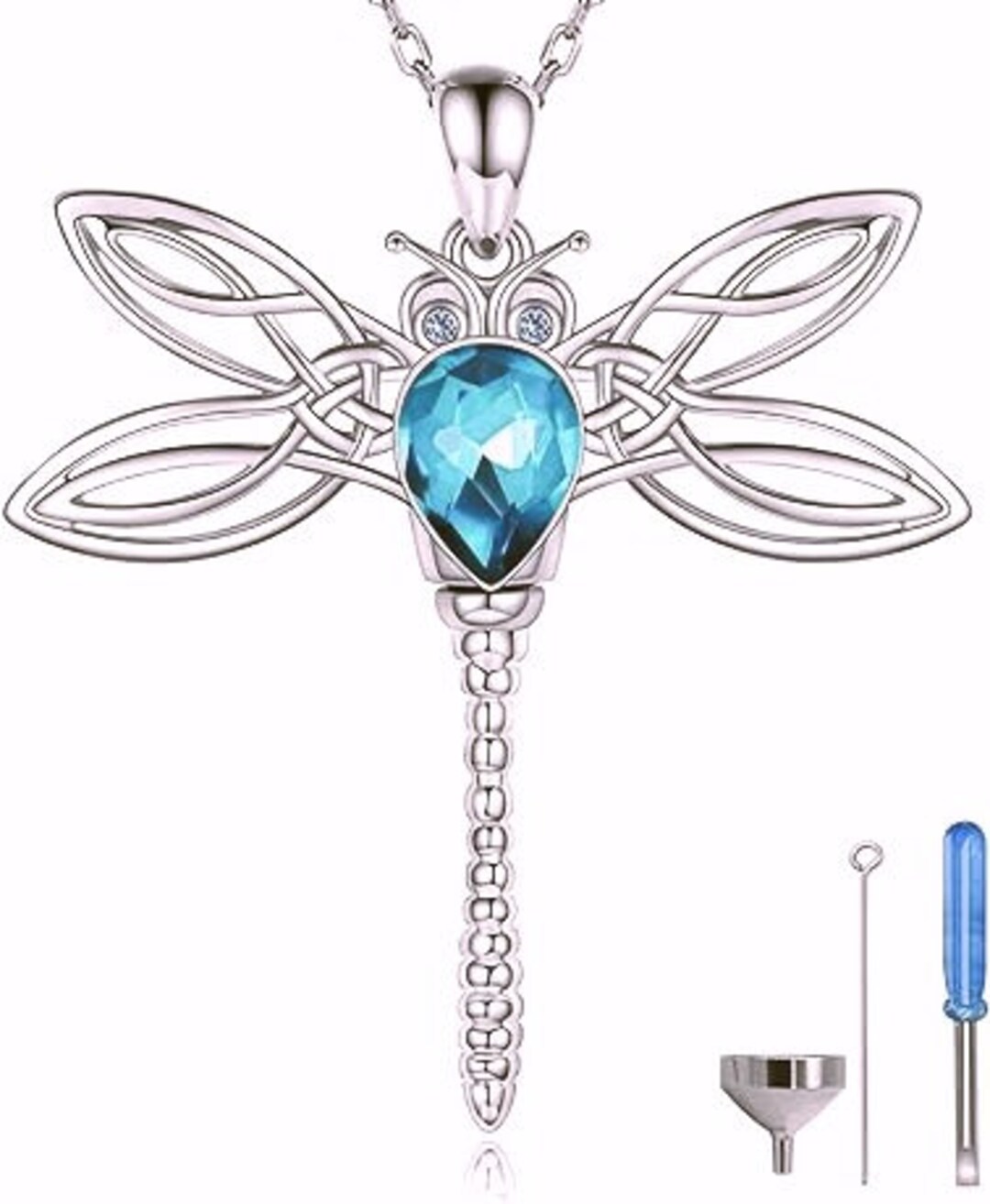 Celtic Dragonfly Cremation Urn Necklace for Ashes Sterling Silver ...