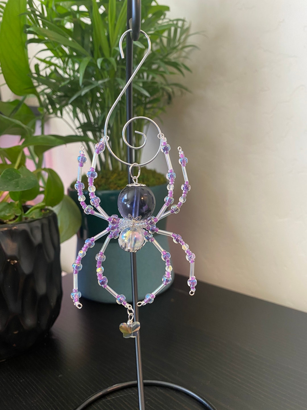 Purple Beaded Spider Suncatcher With Butterfly Charm - Etsy