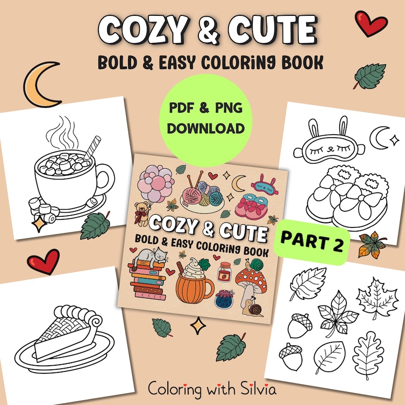 Cozy and Cute Coloring Pages| Bold and Easy | 10 Printable Designs ...
