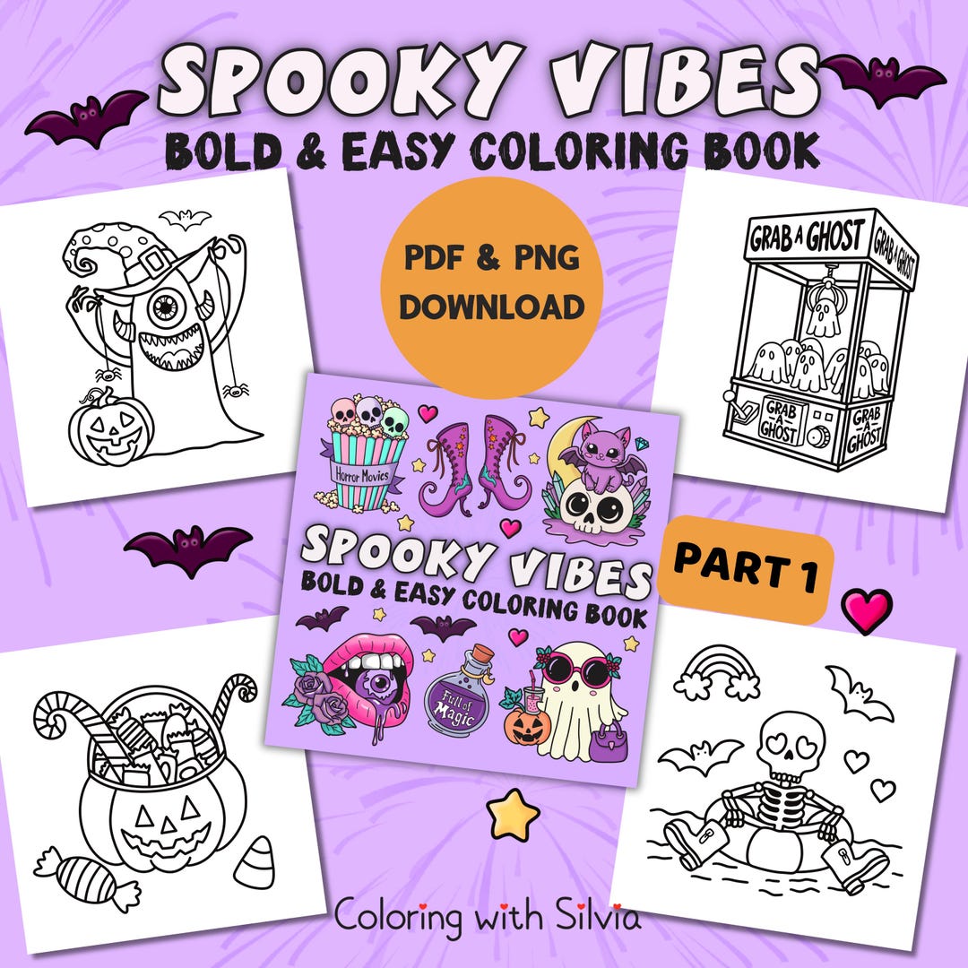 Spooky Vibes Coloring Pages| Bold and Easy | 10 Printable Designs, Part ...