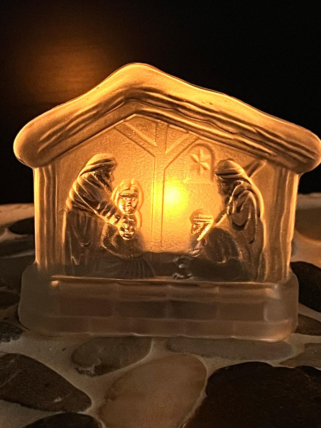 Vintage Frosted Glass Nativity Christmas Tea Light Votive Candleholder ...