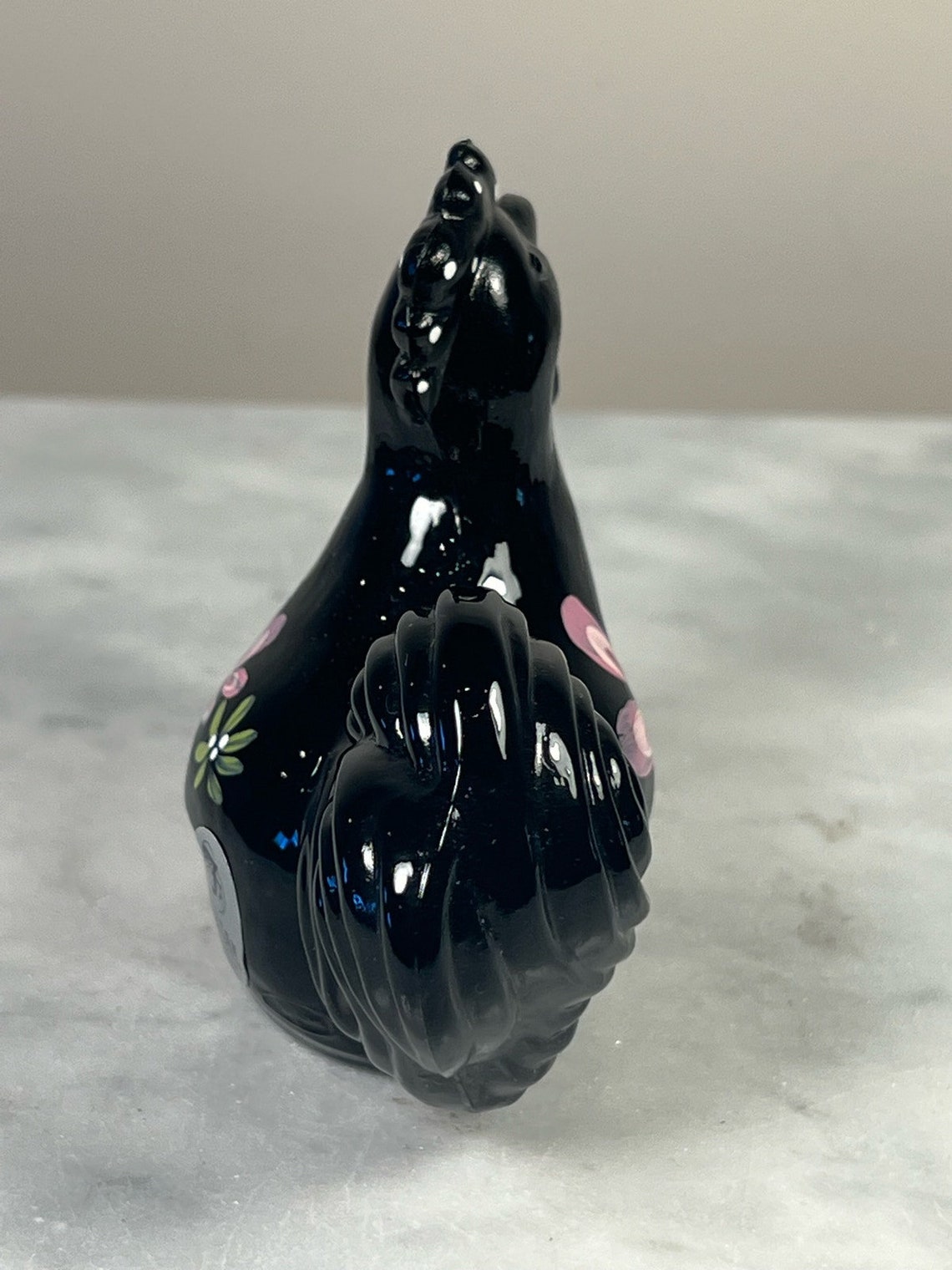Fenton Glass Black Rooster Figurine Flower Power Collection Hand ...