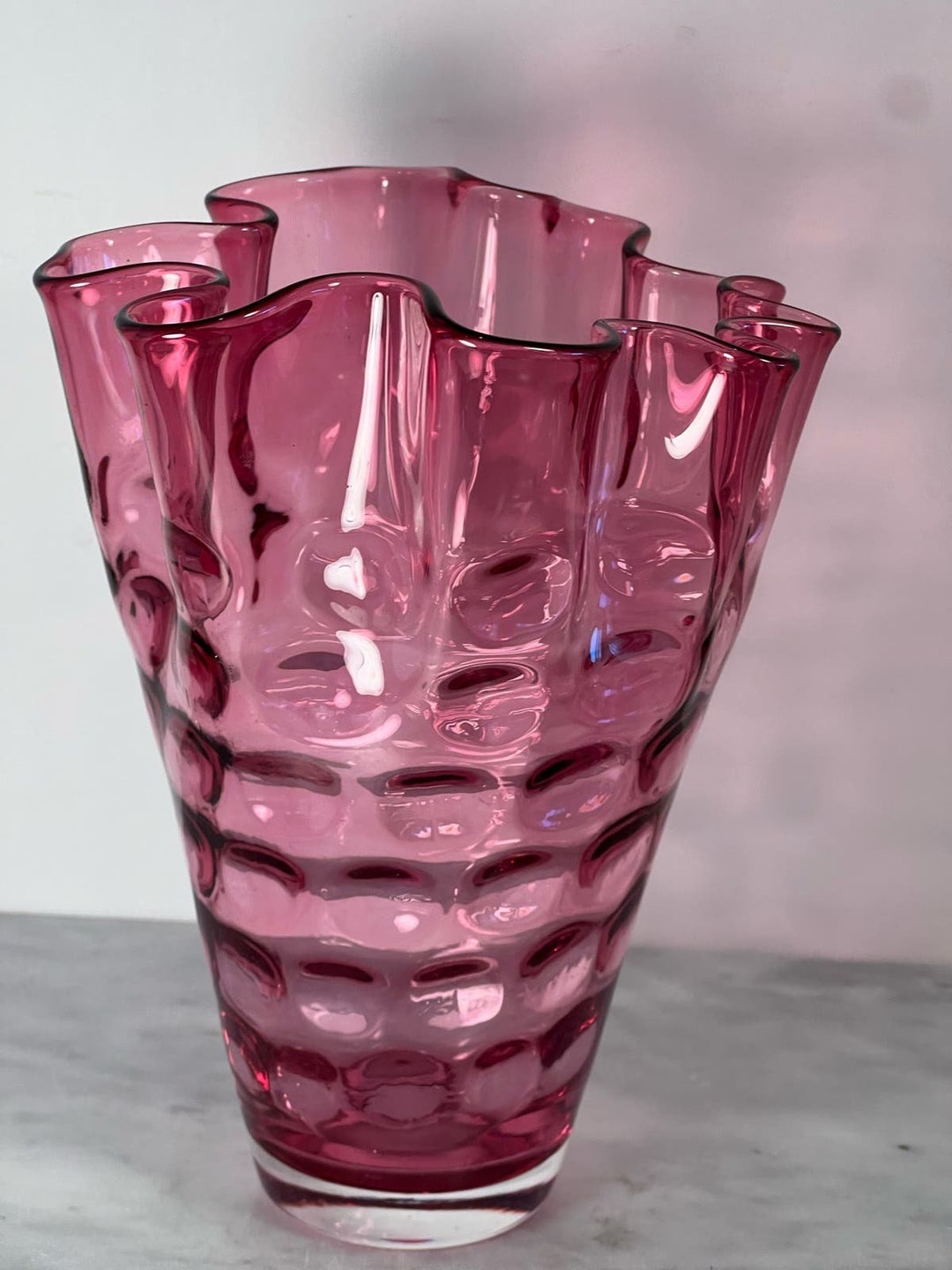 Beautiful Vintage Art Glass Ruffle Top Dot Vase - Etsy
