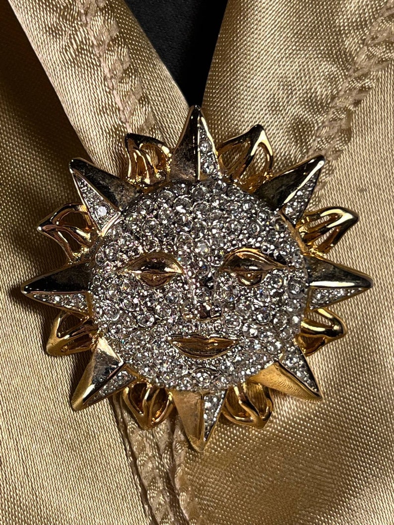 Gorgeous Celestial Sun Broach 14k Gold Plated Simulated Diamond - Etsy