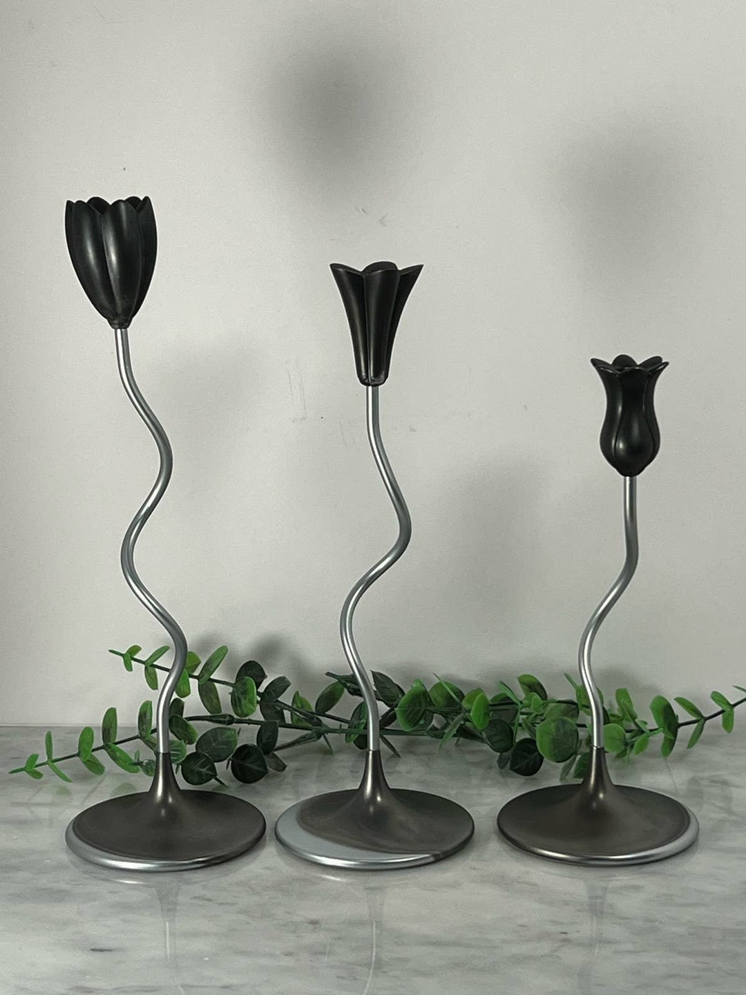 Vintage Retired Partylite Trio of Dancing Flower Slim Candle Stick ...