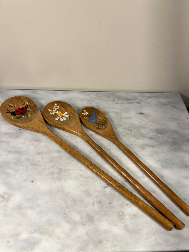 Vintage Painted Wooden Spoons Lady Bug Flowers Bird - Etsy