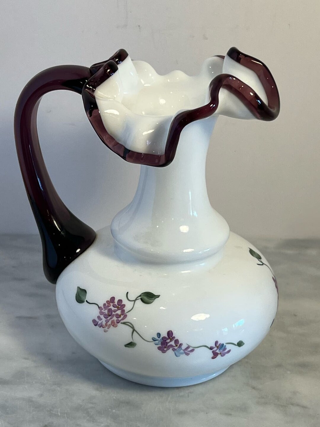 Vintage Fenton Hand Painted Signed Pitcher Ruffled Top - Etsy