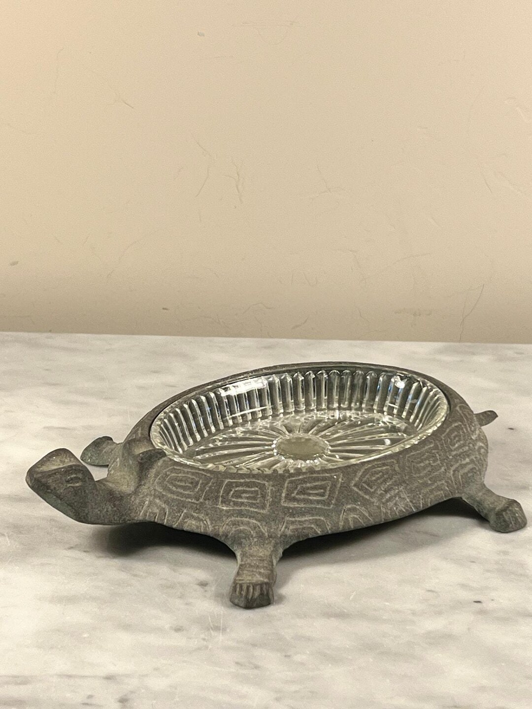 Vintage EMIG Cast Iron Turtle Ash Tray/trinket Dish Turtle With Glass ...