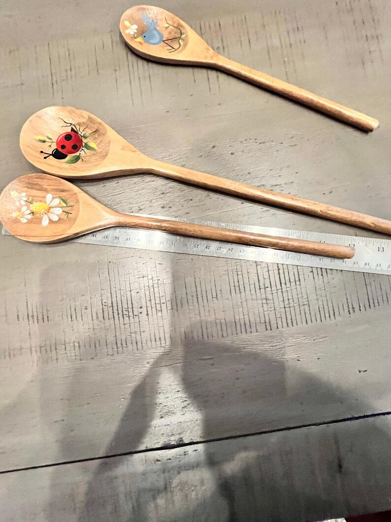 Vintage Painted Wooden Spoons Lady Bug Flowers Bird - Etsy