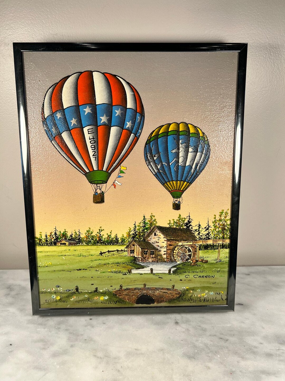 Vintage Oil Painting Hot Air Balloons Signed C. Carson - Etsy