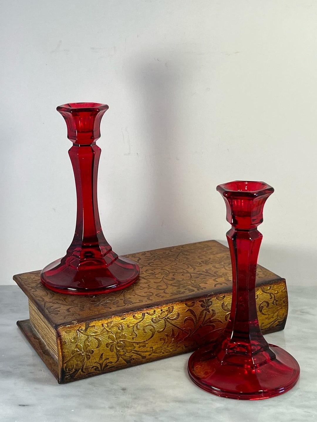 Vintage Pair of Ruby Red Indiana Glass Candle Holders - Etsy