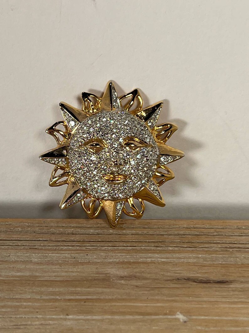 Gorgeous Celestial Sun Broach 14k Gold Plated Simulated Diamond - Etsy