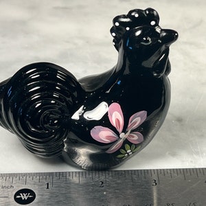 Fenton Glass Black Rooster Figurine Flower Power Collection Hand ...