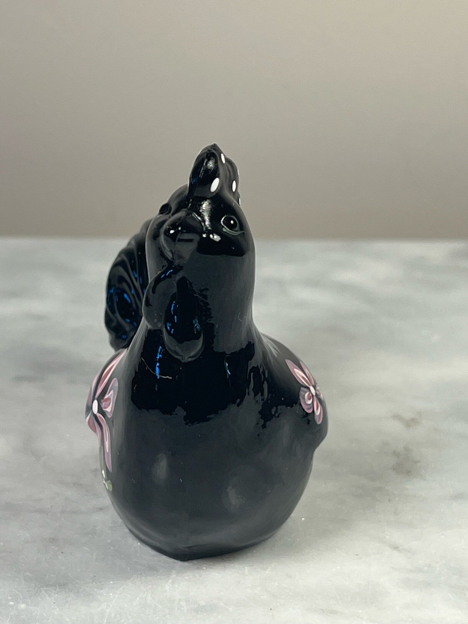 Fenton Glass Black Rooster Figurine Flower Power Collection Hand ...