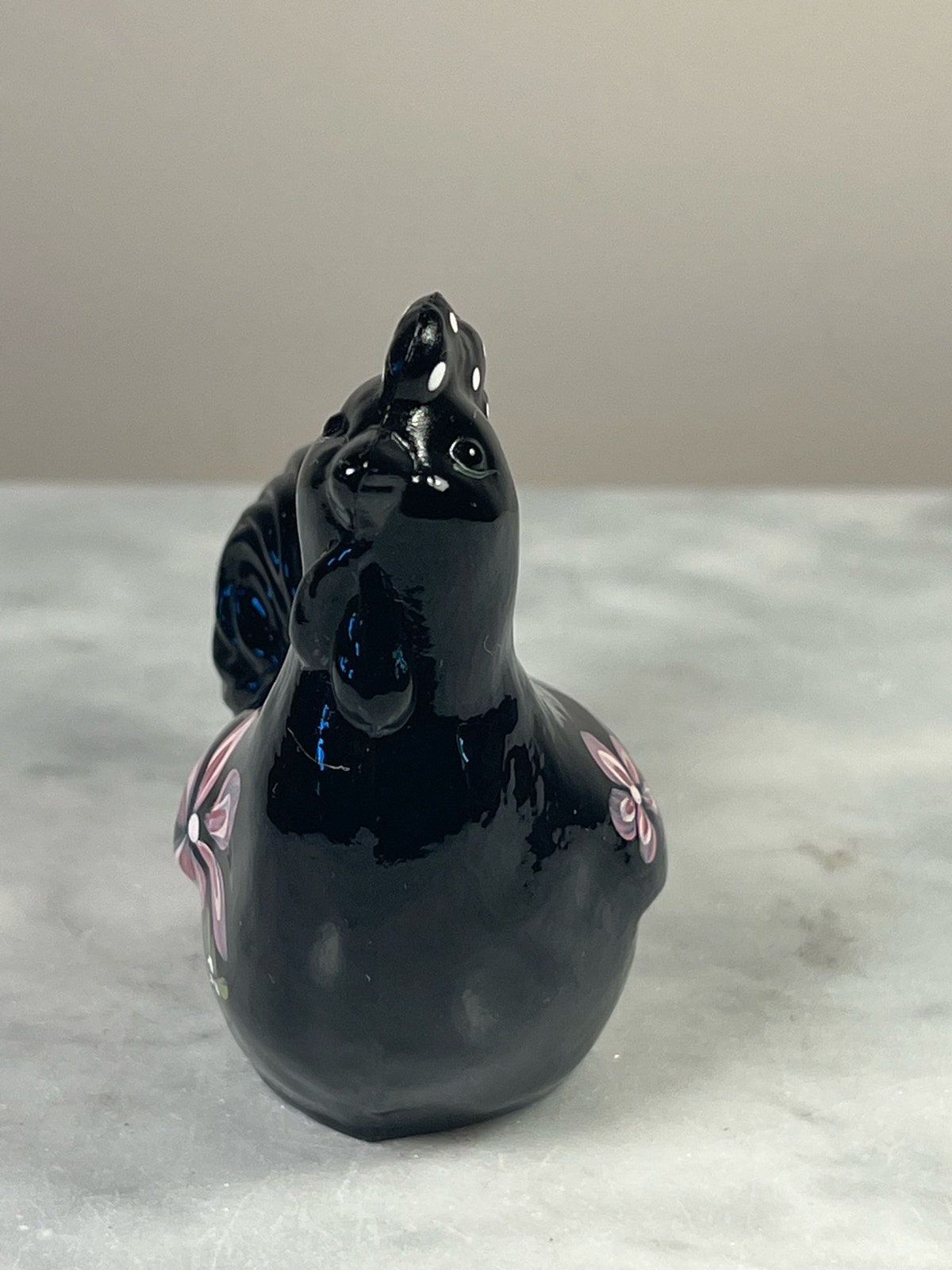 Fenton Glass Black Rooster Figurine Flower Power Collection Hand ...