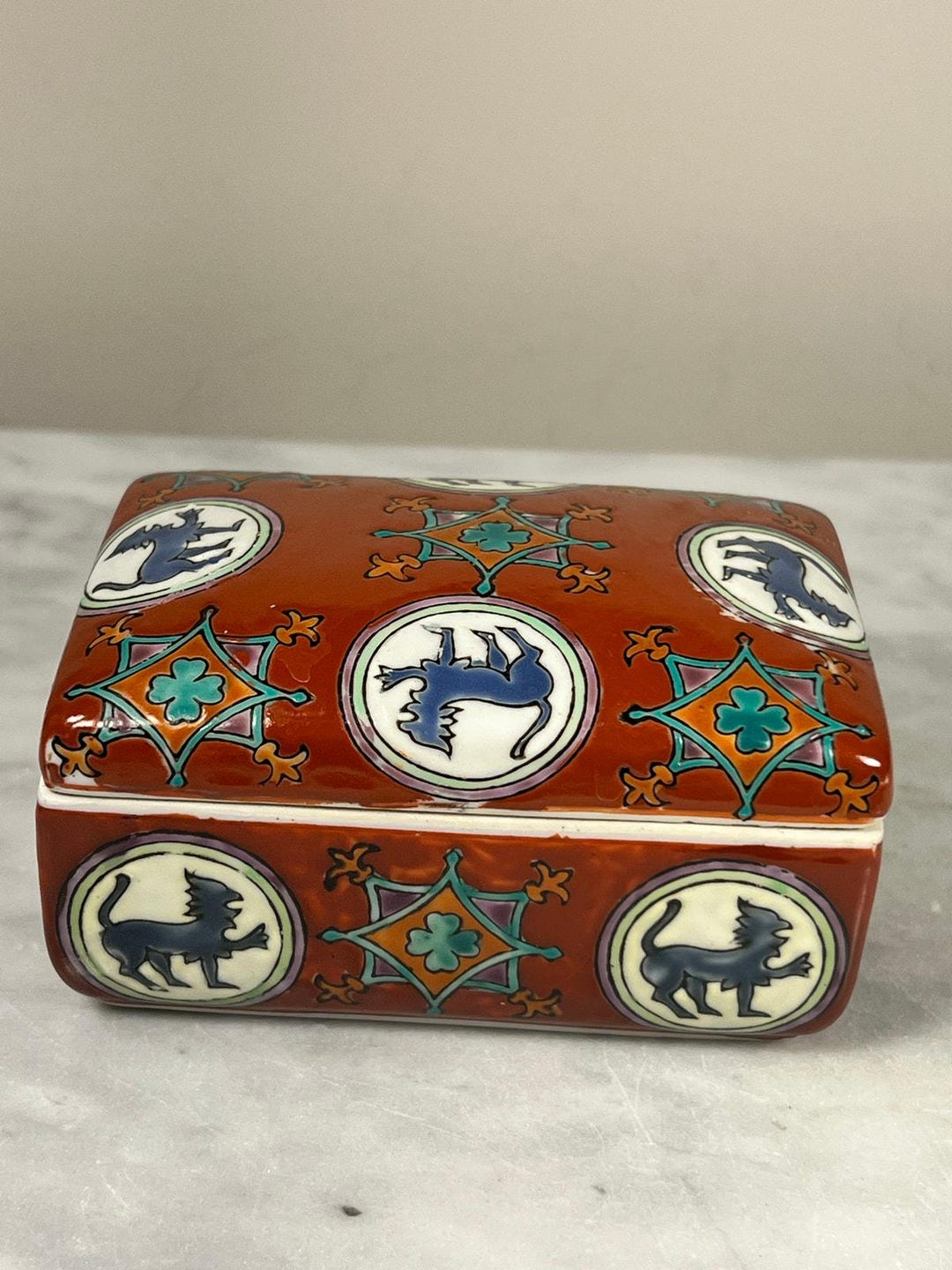 Vintage Porcelain Trinket Box Dragons Pier 1 - Etsy