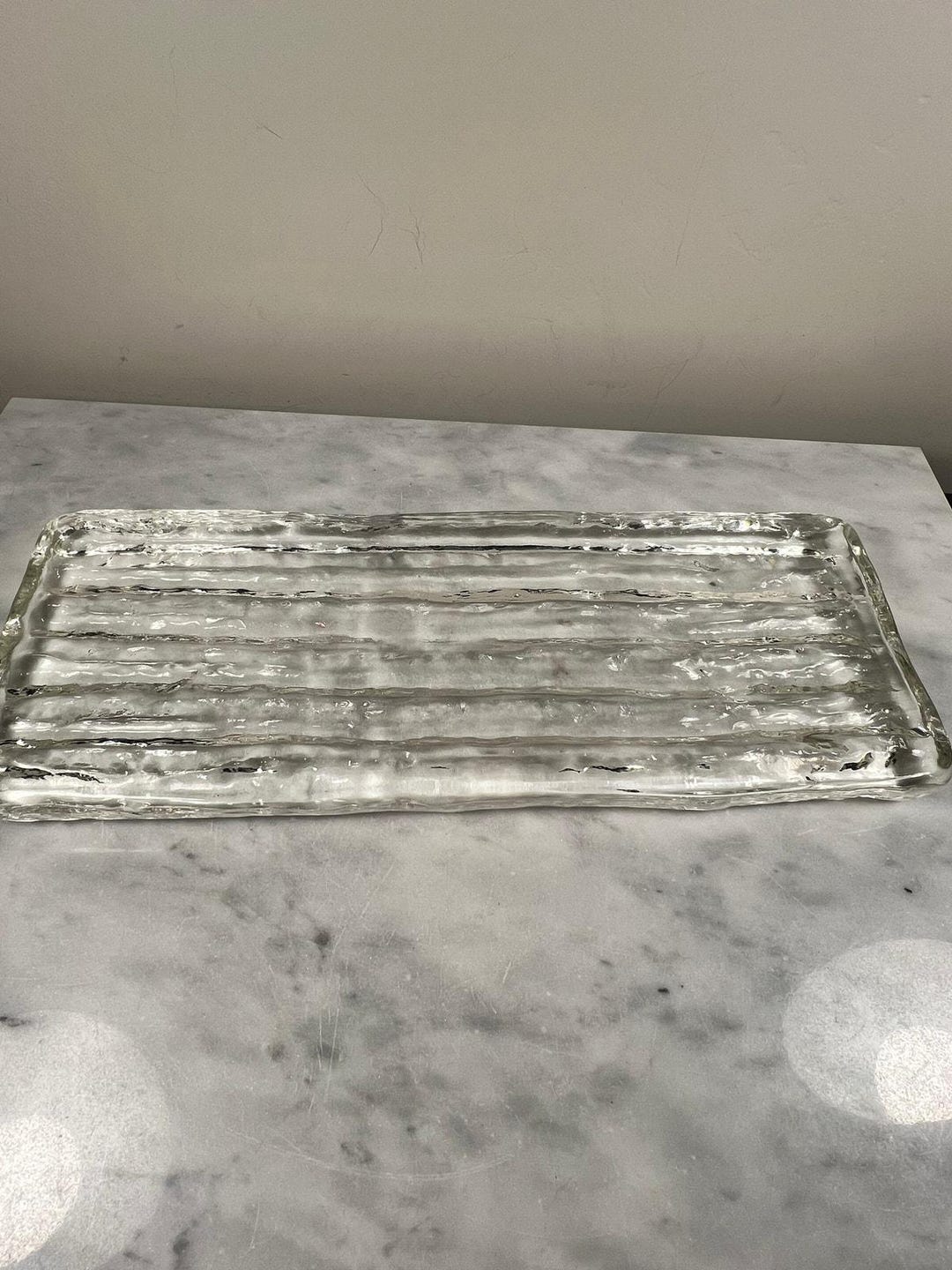 Art Glass Clear Wavy Ice Glass Heavy Tray - Etsy