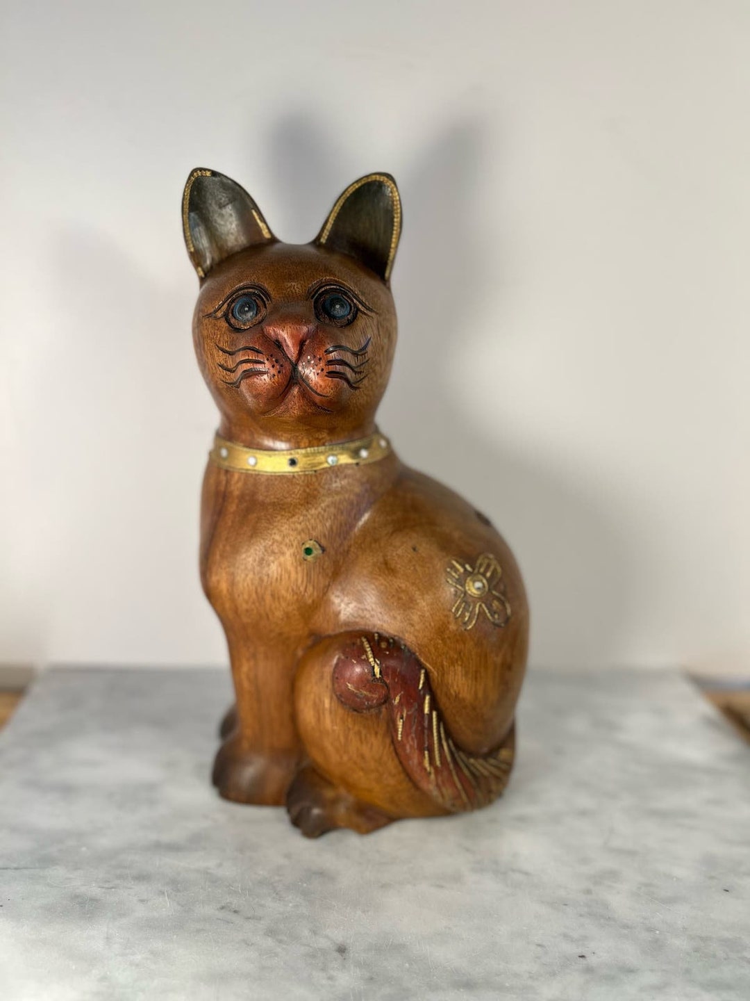Vintage Carved Wooden Cat - Etsy