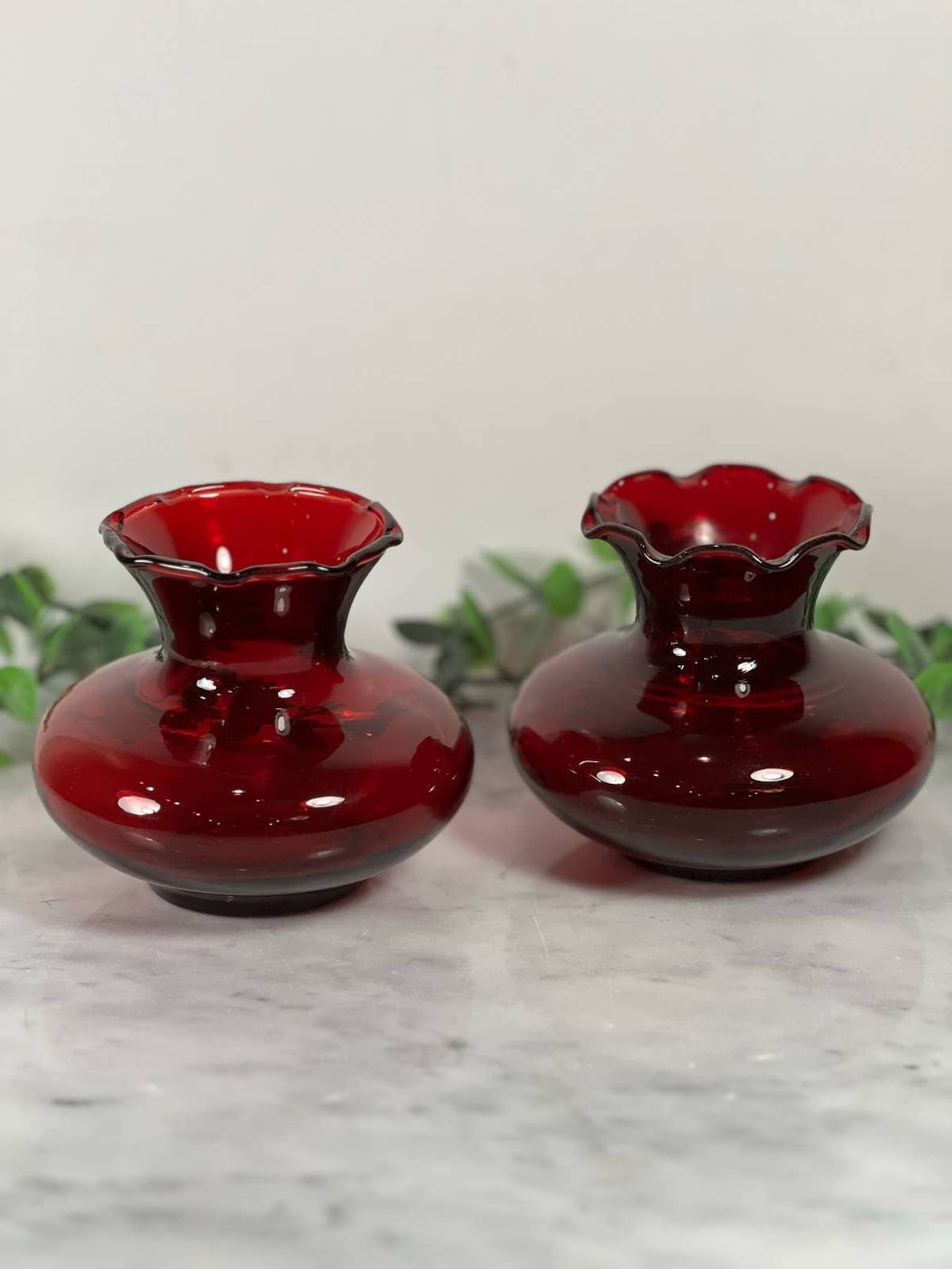 Pair of Vintage Anchor Hocking Royal Ruby Small Ruffled Vases - Etsy