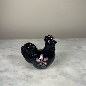 Fenton Glass Black Rooster Figurine Flower Power Collection Hand ...