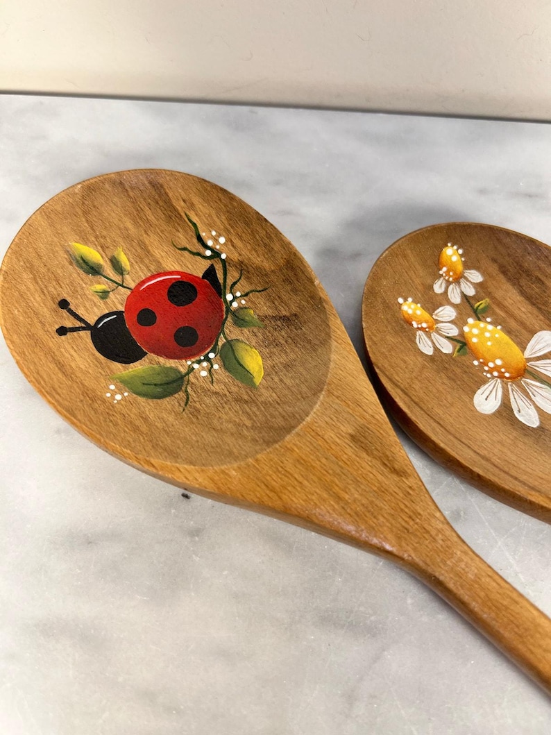 Vintage Painted Wooden Spoons Lady Bug Flowers Bird - Etsy
