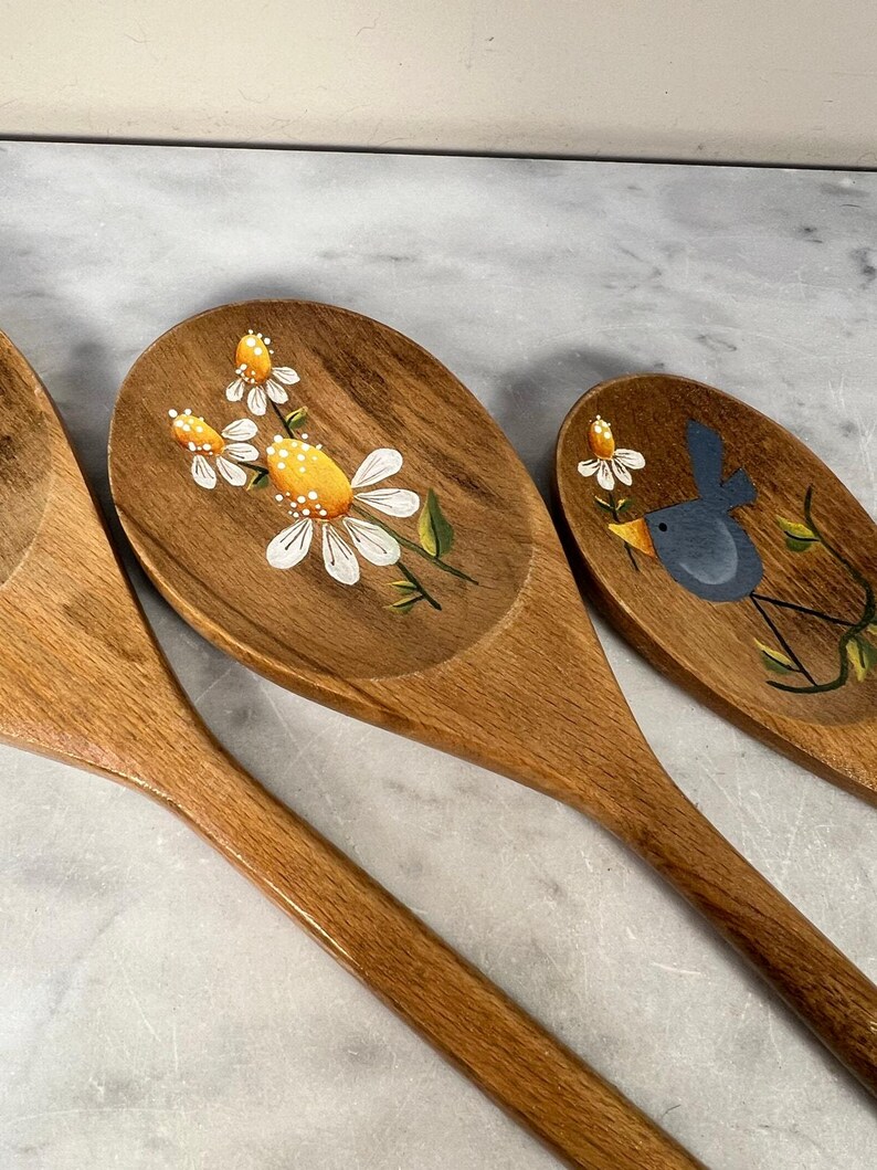 Vintage Painted Wooden Spoons Lady Bug Flowers Bird - Etsy