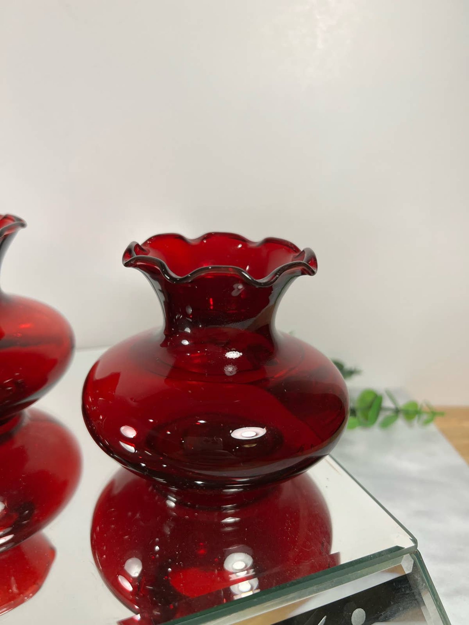 Pair of Vintage Anchor Hocking Royal Ruby Small Ruffled Vases - Etsy