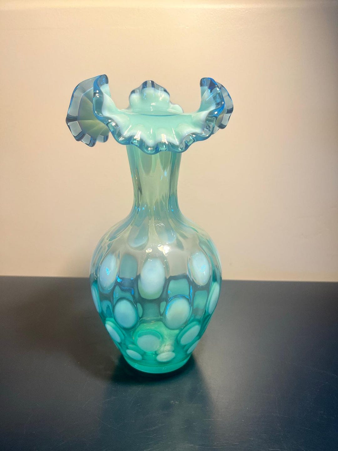 Fenton Blue Green Sea Mist Coin Dot Opalescent Vase - Etsy