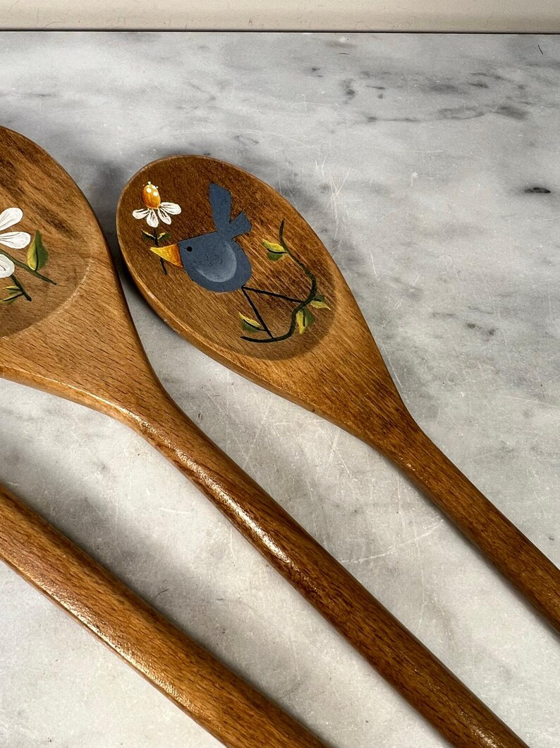 Vintage Painted Wooden Spoons Lady Bug Flowers Bird - Etsy