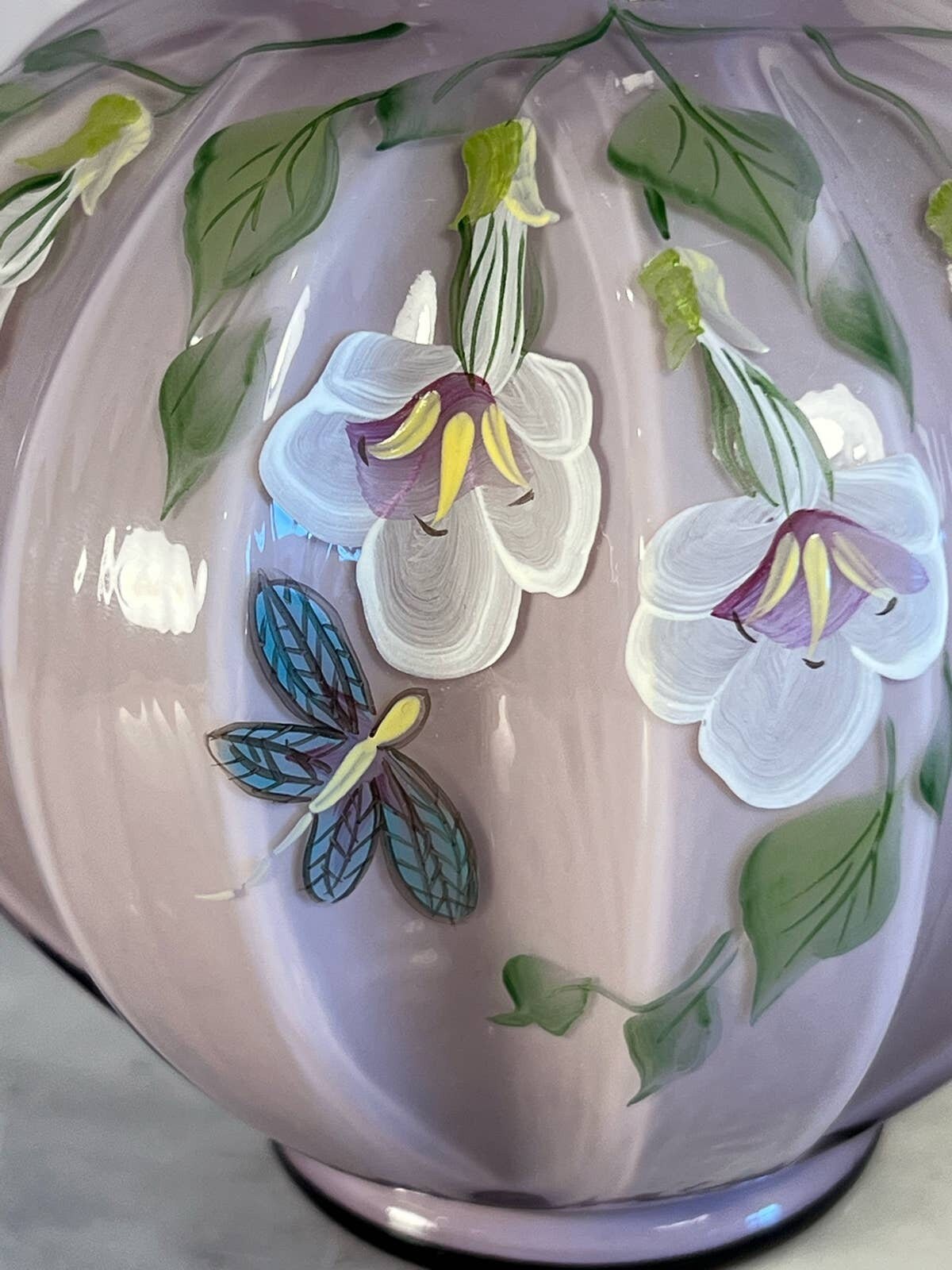 Vintage Fenton Sweetbriar Art Glass Vase Lavender Overly Signed N ...
