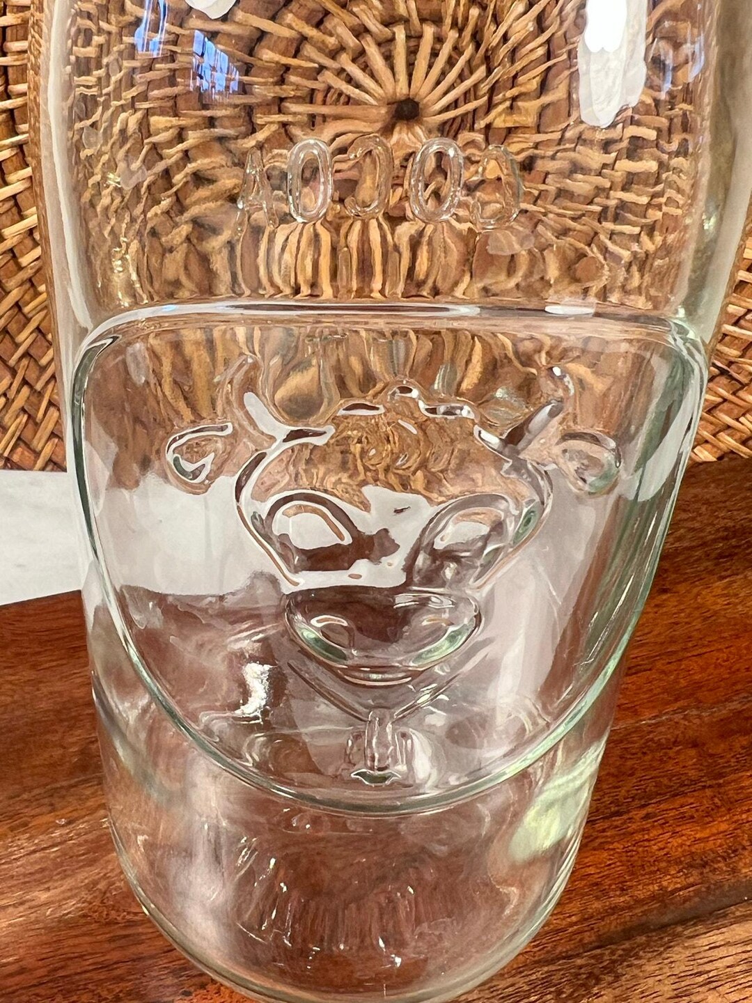 SEI Cocoa Milk Bottle Embossed Cow Face Clear Glass Bottle With Cork - Etsy