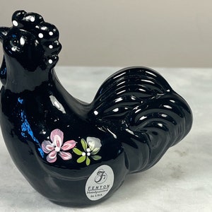 Fenton Glass Black Rooster Figurine Flower Power Collection Hand ...