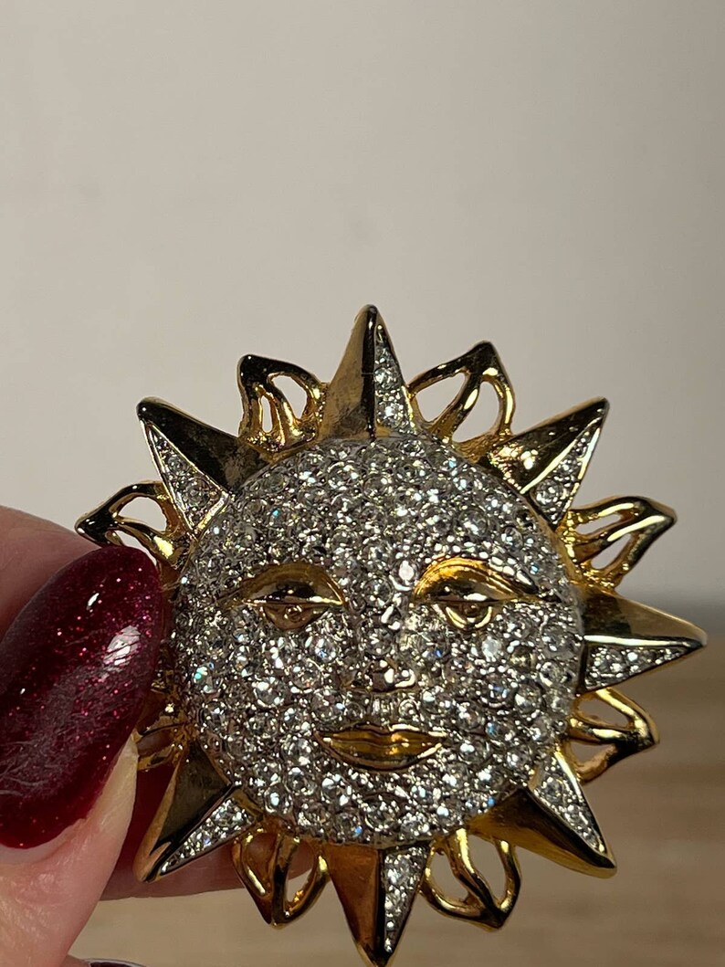 Gorgeous Celestial Sun Broach 14k Gold Plated Simulated Diamond - Etsy