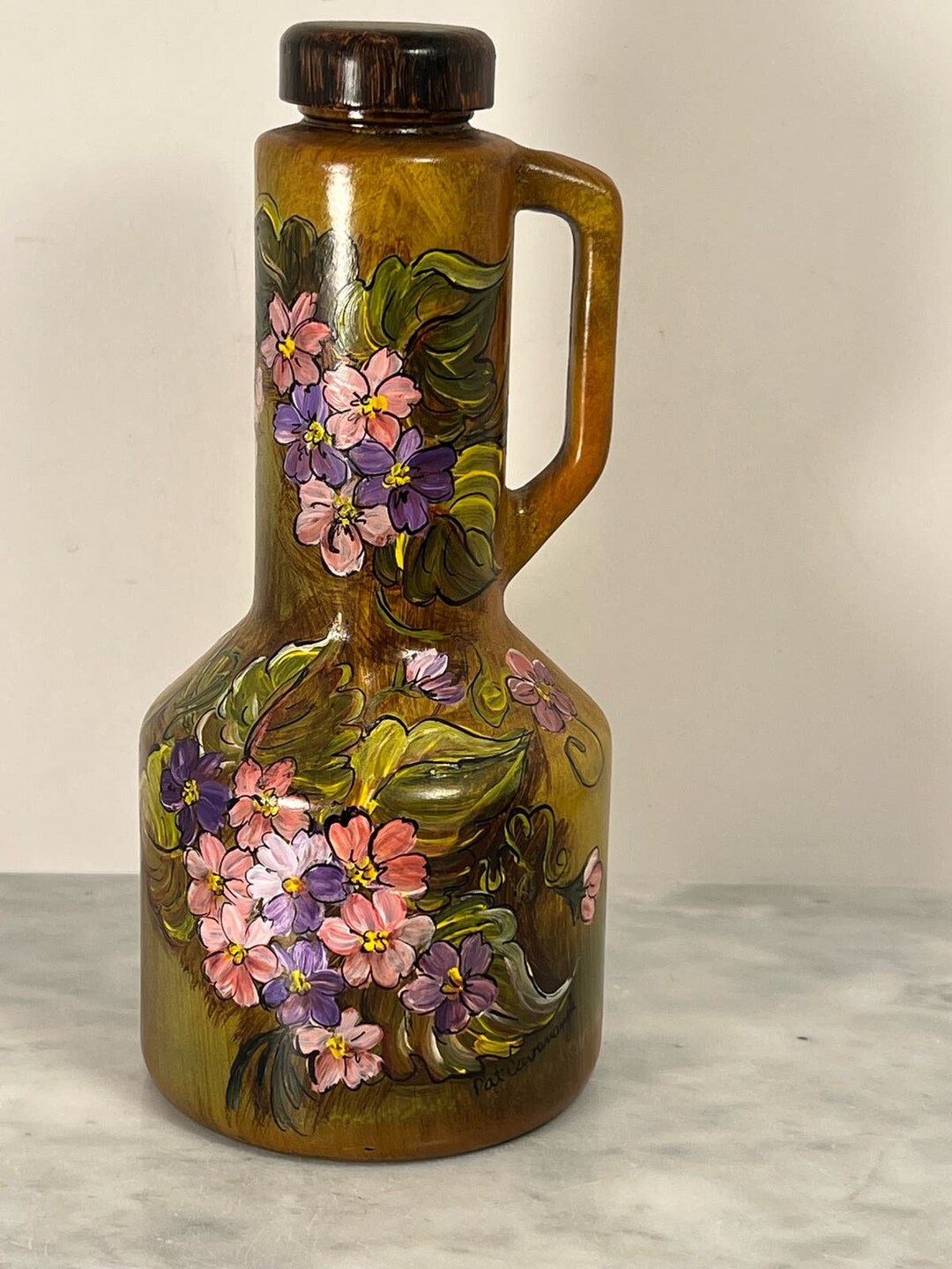 BEAUTIFUL Vintage Hand Painted Bottle, Signed Pat Cavanaugh - Etsy