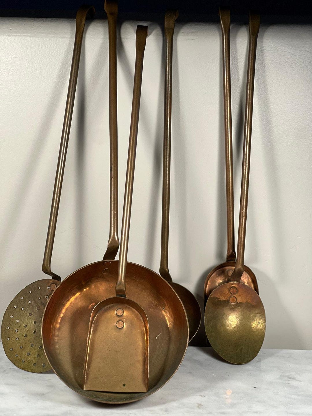 Antique Copper Hanging Utensils 6 Piece Set - Etsy